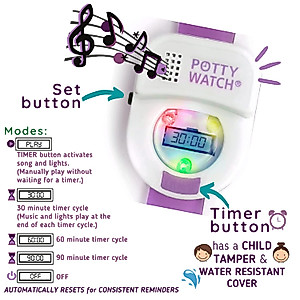 Potty Time:The Original Potty Watch|Water Resistant,Toilet Training Aid,Warranty(30|60|90 Min Auto Timers w/Music & Flashing Lights for Fun & Gentle Reminders)Purple, Pond Sticker Chart & Battery Kit