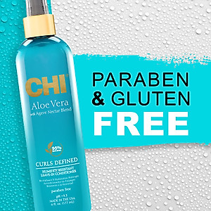 CHI Aloe Vera Humidity Resistant Leave-In Conditioner, For Defined, Smooth & Frizz-Free Curls, Sulfate, Paraben, & Cruelty-Free, 6 Oz