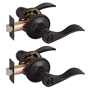 Gobrico Interior Privacy Door Levers for Bathroom Bedroom Keyless Door Locksets Drop Door Handles,Oil Rubbed Bronze Finished, 2pack