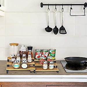 MOOACE 3 Tier Expandable Spice Rack Set, (15.35"-22.2" L) Large 4 Pack Step Shelf Organizer for Cabinet Countertop Pantry Cupboard