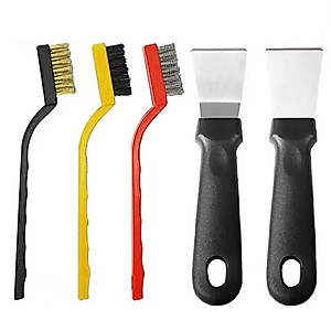 gsplmm 2Pcs Cleaning Scraper for Ovens, Stoves, Induction Hob, Stainless Steel Multi-Kitchen Scraperwith 3Pcs Stainless Steel Brass Nylon Brush ,Straight Version + Bending Version (Black)