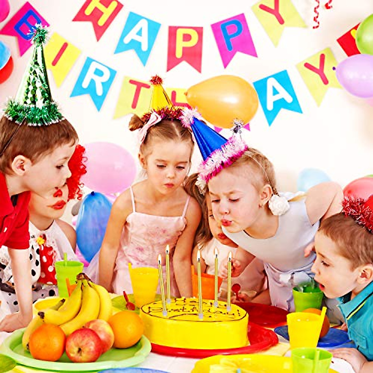 LUTER Metallic Birthday Candles in Holders Tall Birthday Cake Candles Long Thin Cupcake Candles for Birthday Wedding Party Decoration(24 Pieces) (Gold)