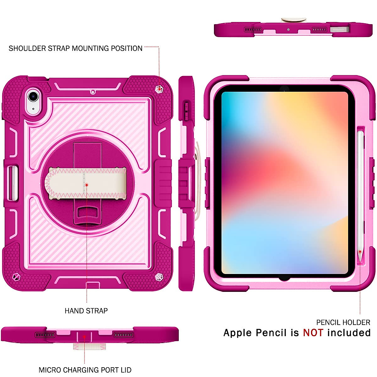 Hot Pink 10th Generation Case 2024 10.9 inch with Pencil Holder 10 Case Tablet Case New Gen 10 Case 2024 New 10.2 Case for Kids Girls 10.9 Inch 2024 Release