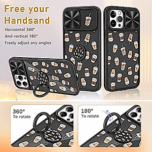 Plakill for iPhone 13 Pro Max Case Cute Stylish Designer Phone Cover with Slide Camera Cover + Ring Holder, Drinks Bubble Tea Slim Protective Shockproof Hard Clear Cases for iPhone 13 Pro Max 6.7"