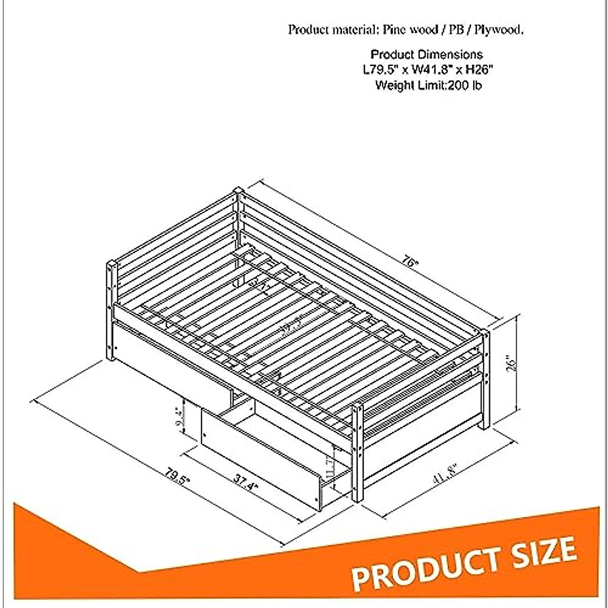 Twin Size Wooden Daybed Frame with 2 Storage Drawers, Multifunctional  Sofa Bed with Wood Slat Support for Living Room Boys Girls Adults, No Spring Box Needed, Space Saving (White)