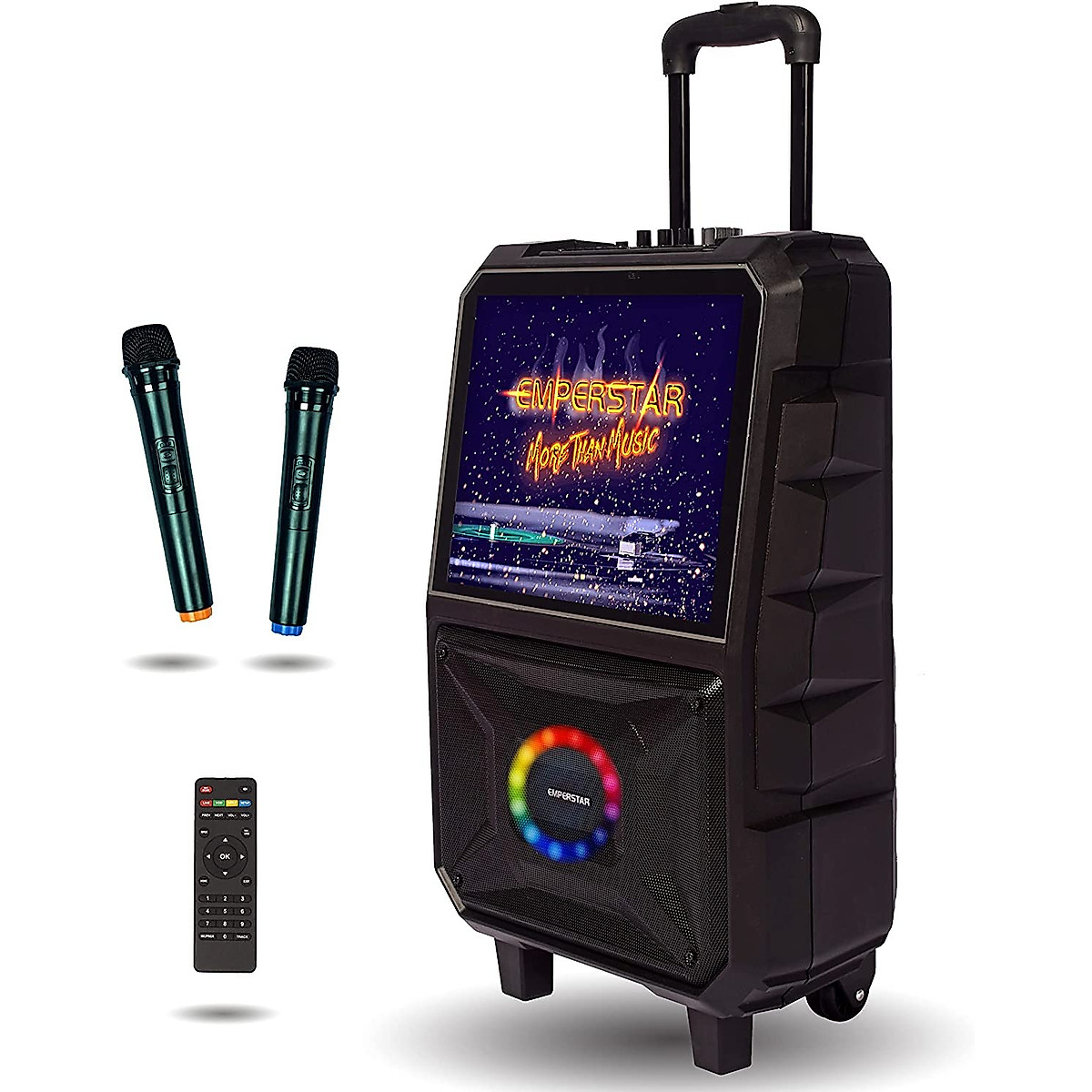 Professional Karaoke Machine with Lyrics Display, Bluetooth Portable Singing PA Speaker System for Christmas Party, Built-in 15" Tablet, LED Lights, 2 Wireless Microphones, USB, AUX, SD & FM Radio