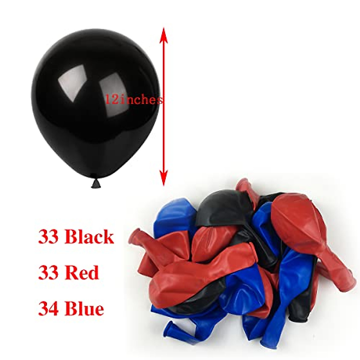 KADBANER Red Black Blue Balloons,100-Pack,12-Inch Latex Balloons, Wedding, Birthday Party, Baby Shower, Christmas Party Decorations