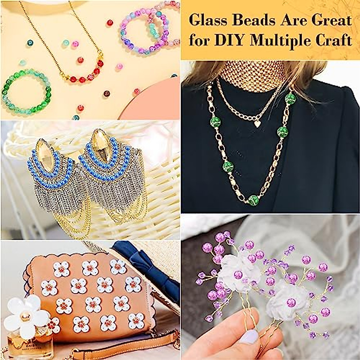 1000PCS Glass Beads for Jewelry Making Kit, 6mm Crystal Pattern Bead Stone Beaded, 28 Colors Bracelet Making Kit Loose Round Crackle Gemstone Beads for Men Women DIY Craft Necklace Earring Bracelet