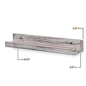 Rustic State Ted Wall Mount Narrow Picture Ledge Shelf Photo Frame Display - 17 Inch Floating Wood Shelves for Living Room Office Kitchen Bedroom Bathroom Décor - Washed White - Set of 2