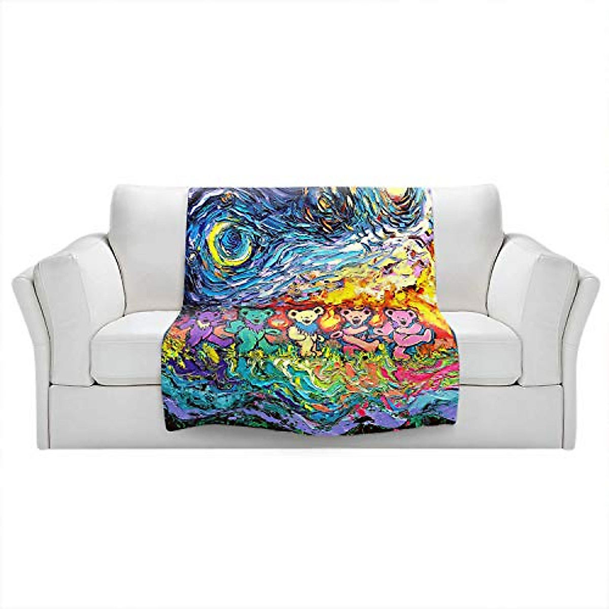 Dia Noche Fleece Blankets Soft Fuzzy 4 Sizes! by Aja Ann - Van Gogh Dancing Bears - Large 80" x 60"
