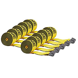Mytee Products Kinedyne Winch Straps 4" x 30' Gold Heavy Duty Tie Down w/Flat Hooks WLL# 5400 lbs | 4 Inch Cargo Control for Flatbed Truck Utility Trailer (10 Pack)