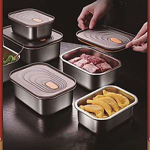 2 Pieces 304 Stainless Steel Large Food Storage Container with Lids Airtight Metal Food Containers Stackable Meal Prep Leftover Containers for Freezer Fridge Oven Dishwasher Safe (Size : Large)