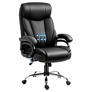 Big and Tall 350lbs Office Chair - Adjustable Lumbar Support, Cushion with Spring High Back Executive Desk Chairs Ergonomic Design for Back Pain (Black)