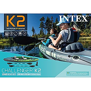 INTEX 68306EP Challenger K2 Inflatable Kayak Set: Includes Deluxe 86in Kayak Paddles and High-Output Pump – Adjustable Seat with Backrest – Removable Skeg – 2-Person – 400lb Weight Capacity