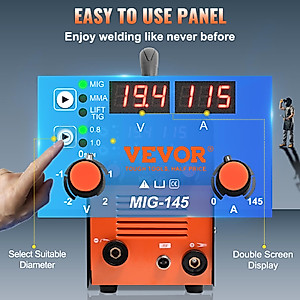 VEVOR MIG Welder, 130A Welding Machine, 3 in 1 Combo MMA/MIG/Lift TIG Welder Machine, Flux Core Welder, MIG-130 Portable Welding Machine, MIG Welding Equipment with 1KG Welding Wire Stick Welder