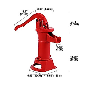Samger Durable Antique Pitcher Hand Water Pump Cast Iron Red Hand Well Pump 25ft Maximum lift Manual Water Transfer Pump Boost Fountain for Outdoor, Yard, Pond, Garden Decoration Kit