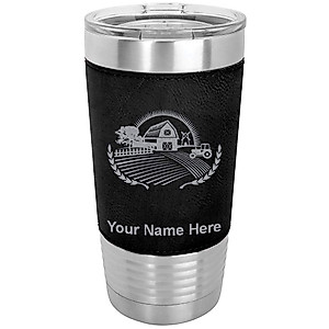 LaserGram 20oz Vacuum Insulated Tumbler Mug, Farm, Personalized Engraving Included (Faux Leather, Black)