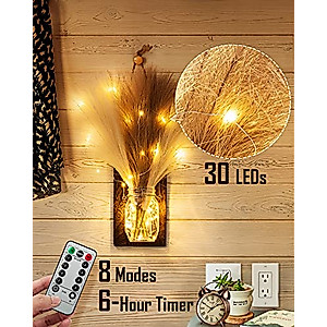 Mason Jar Wall Decor with LED Lights, JACKYLED Rustic Mason Jar Sconces with 12 PCS Faux Pampas Grass, Wall Art Decor for Boho Home Decor, Farmhouse, Bedroom, Kitchen, Living Room Hallway Decorative