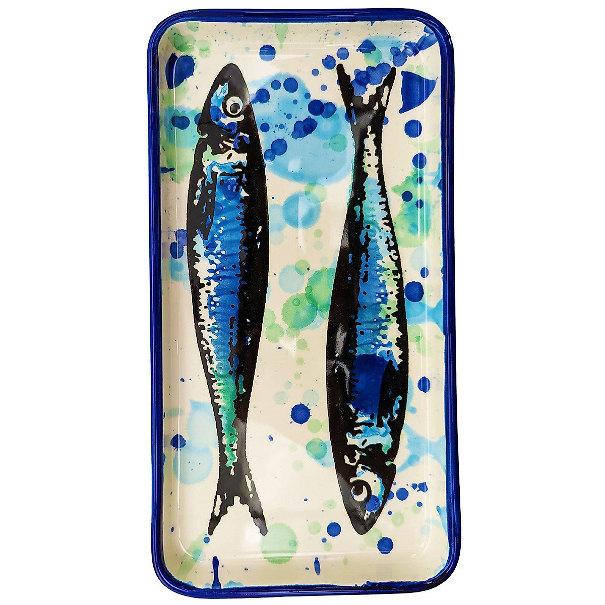 Splash Sardines Portuguese Pottery Rectangular Ceramic Serving Platter (Small)