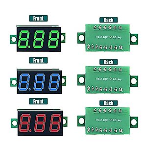 DaFuRui dc Voltage Display，6pcs Mini Digital Voltmeter 0.36 Inch Three-Wire DC 0-100V Voltage Tester Reverse Polarity Protection and Accurate Pressure Measurement（Red/Green/Blue）
