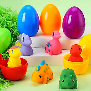 JOYIN 6 Pcs Pre-Filled Easter Eggs with Light-up Floating Dinosaur Bath Toys for Kids Toddlers Easter Eggs Hunt, Basket Stuffers/Fillers, Party Favor, Classroom Prize Supplies