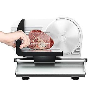 Davivy meat slicer,electric deli food slicer with two removable 7.5" stainless steel blades for cheese bread ham bacon home use with 0-15mm adjustable thickness,150W