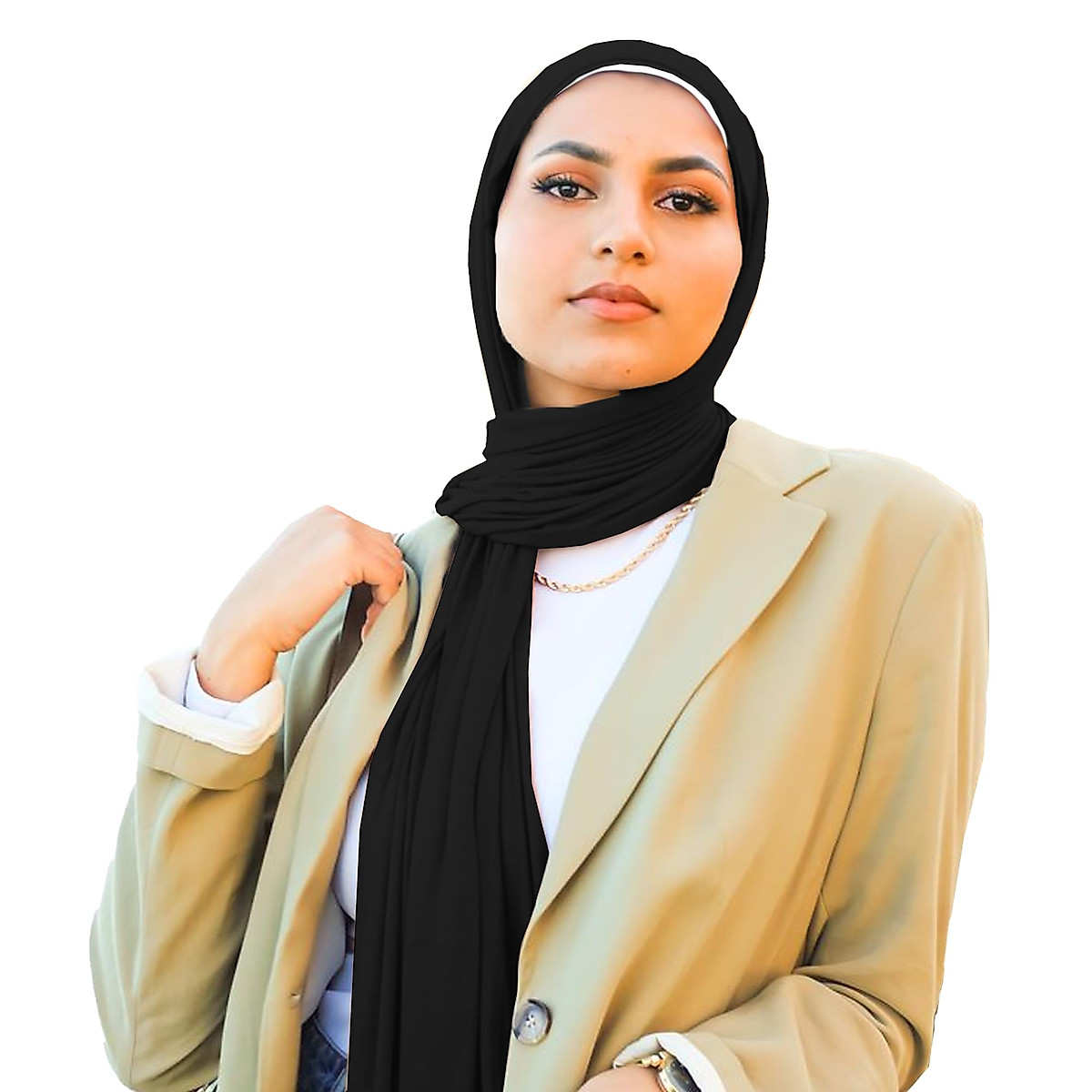 Black Soft Stretch Jersey Head Scarf Rectangle Women's Hair Wrap