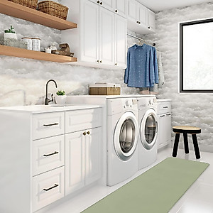 Sage Green Kitchen Rug Set 2 Pieces Non-Slip Entryway Doormat, Farmhouse Sage Green Decor Cushioned Runner Rug Standing Floor Rugs Door Mats, (20" x 24"+20" x 48")