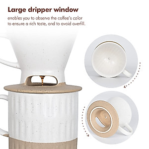 AELS Pour Over Coffee Maker Gift Set, Includes Ceramic Coffee Dripper Brewer & Coffee Mug with Lid, Stainless Steel Gooseneck Kettle & 5pcs Coffee Filter, Manual Single Cup Coffee Maker, Gift Idea