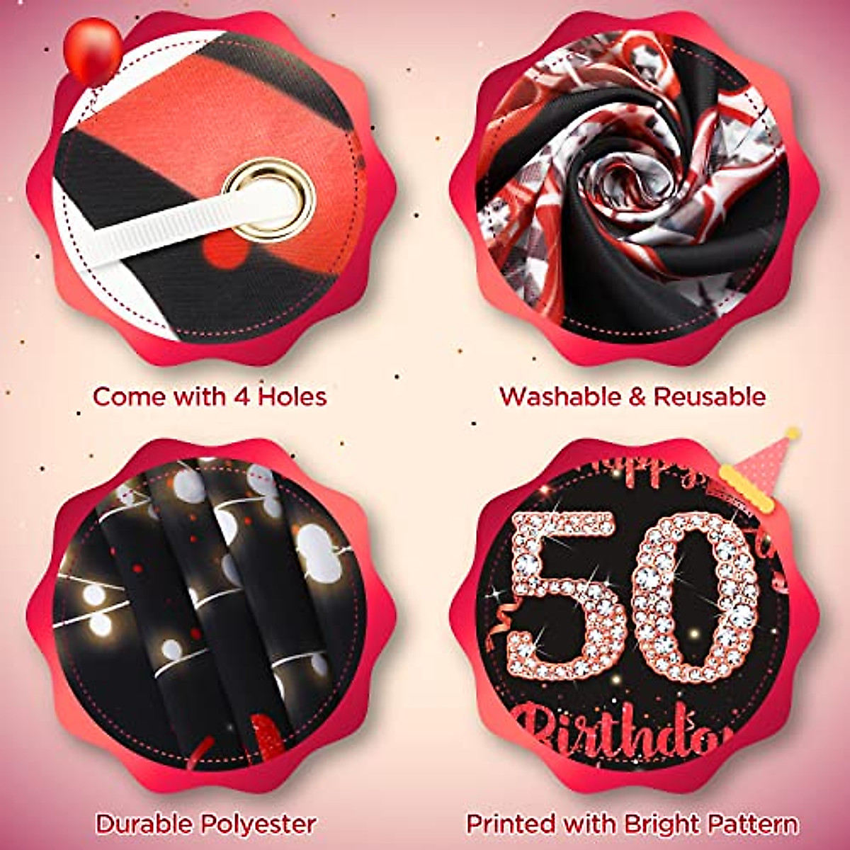 Red Happy 50th Birthday Banner Decorations for Men Women, Large Red Black Glitter 50th Birthday Backdrop Cheers to 50 Years Old Birthday Banner Photo Background Anniversary Party Supplies (50th)
