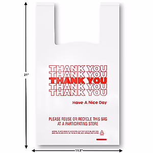400 Pack Thank You T-Shirt Bags - Premium Quality 15 Mic (0.6 Mil) Thick Reusable Plastic Bags: 11.5" x 6.5" x 21