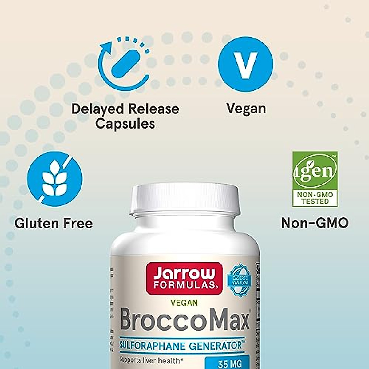 Jarrow Formulas BroccoMax Sulforaphane Generator 35 mg With Sulforaphane Glucosinolate and Myrosinase, Dietary Supplement for Liver Health Support, 120 Delayed Release Veggie Capsules, 60 Day Supply
