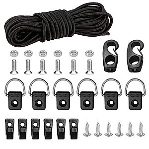 Kayak Deck Rigging Kit 8 Feet Bungee Cord with Bungee Cord Ends Hooks and Fishing D-Ring with 304 M6 Screw and 6 J-Hooks for Kayak Boat Canoe Outfitting Fishing Camping Kit