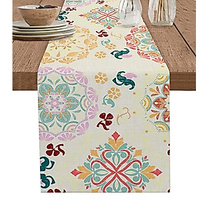 Lsrtoss Boho Table Runner 108 Inches Long Farmhouse Dress Scarves, Colorful Vintage Turkish Pattern Modern Geometric Dining Tablerunner for Coffee Table/Kitchen Island/Party Décor, 13" x 108"