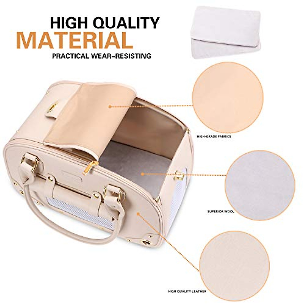 PetsHome Dog Carrier Purse, Pet Carrier, Cat Carrier, Foldable Waterproof Premium Leather Pet Travel Portable Bag Carrier for Cat and Small Dog Home & Outdoor Beige