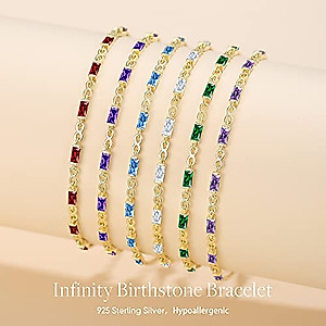 CDE 925 Sterling Silver Birthstone Tennis Bracelets for Women Dainty Simple Infinity Symbol Link Charm Bracelet Birthday Anniversary Valentine's Mother's Day Gifts for Mom Wife Mom Her Girl, Chain Length 6.7”+1.6” (Gold-05-May-Emerald Green)