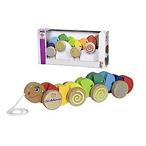 Eichhorn 100003447 Nachziehtier-100003446 Pull-Along Caterpillar with Movement, 32 cm Long, Beech Wood, Colourful