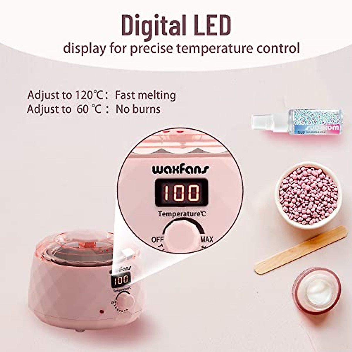 Waxfans Digital Wax Warmer for Hair Removal,Crystal Wax Pot, Waxing Kit for Women and Men ,Wax Kit with Wax Beads for Sensitive Skin,Waxing at Home for Full Body, Cera Para Depilar