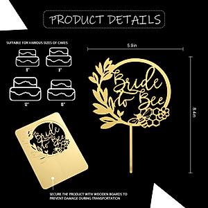 Bride to Bee Wreath Wedding Cake Topper,wedding engagement theme Cake topper, bridal shower theme decor, Rustic Wedding Party (Golden Acrylic)