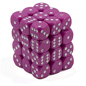DND Dice Set-Chessex D&D Dice-12mm Opaque Light Purple and White Plastic Polyhedral Dice Set-Dungeons and Dragons Dice Includes 36 Dice – D6