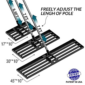 Walensee Lawn Leveling Rake, 7FT 30"x10" Levelawn Tool, Heavy Duty Effort Saving Lawn Level Tool, Steel Handle Lawn Leveler for Yard Garden Golf Course, Ease Level Soil Sand Dirt Surfaces