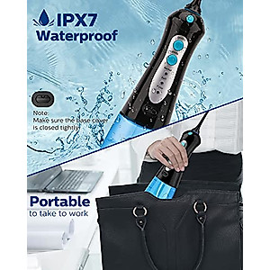 Cordless Water Flosser for Teeth Professional Water Teeth Cleaner Picks Dental Oral Irrigator with 3 Modes & 4 Jet Tips for Braces Gums, IPX7 Waterproof, 300ml Detachable Tank for Home Travel Black