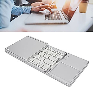 3 Folding Keyboard with Touchpad, 63 Keys Bluetooth 3.0 10m Working Distance Portable Wireless Keyboard for Smartphone Tablet Laptop (Silver White)