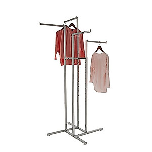 Only Garment Racks #2223 Four Way Rack Clothing Rack - Heavy Duty Chrome 4 Way Rack, Adjustable Height Arms, Square Tubing, Perfect for Clothing Store Display with 4 Straight Arms