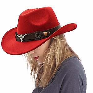Cowgirl Hat with Wide Belt Western Cowboy Hats for Womens (Red)
