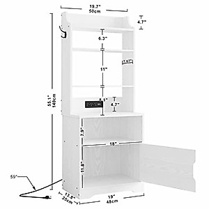 LIKIMIO Night Stand 55" Tall, End Side Table with with Charging Station and Storage Cabinet, Small Bookshelf, for Living Room Office Bedroom, Industrial White