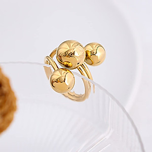 Fashion Ball Statement Ring for Women Girls Stainless Steel Layered 3 Round Balls Open Wrap Finger Rings Comfort Fit Geometric Unique Christmas Birthday Party Jewelry Gift Size 7-8 (Gold)