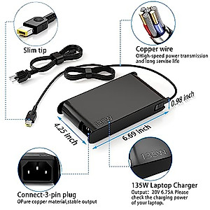 ​New Slim 20V 6.75A 135W AC Adapter Fit for Lenovo Thinkpad X1 P1 P15v T15p ThinkPad T440P T470p T540p Ideapad 3 700 L340 Legion Y50 Y520 Y530 Y7000P ADL135NDC3A ADL135NDC2A 135W Lenovo Charger