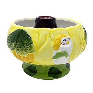 Amehla Scorpion Bowl, 32-ounce Fishbowl Tiki Mug, Hand-Painted Ceramic Island-themed Rum Punch Cocktail Glass with Flaming Volcano Lava Centerpiece