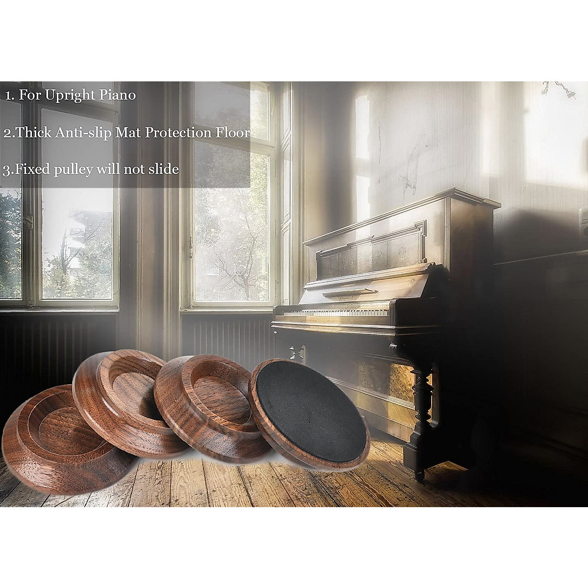 Upright Piano Caster Cups,Solid Wood Furniture,Piano Caster Cups - Non-Slip & Anti-Noise Foam (black walnut)